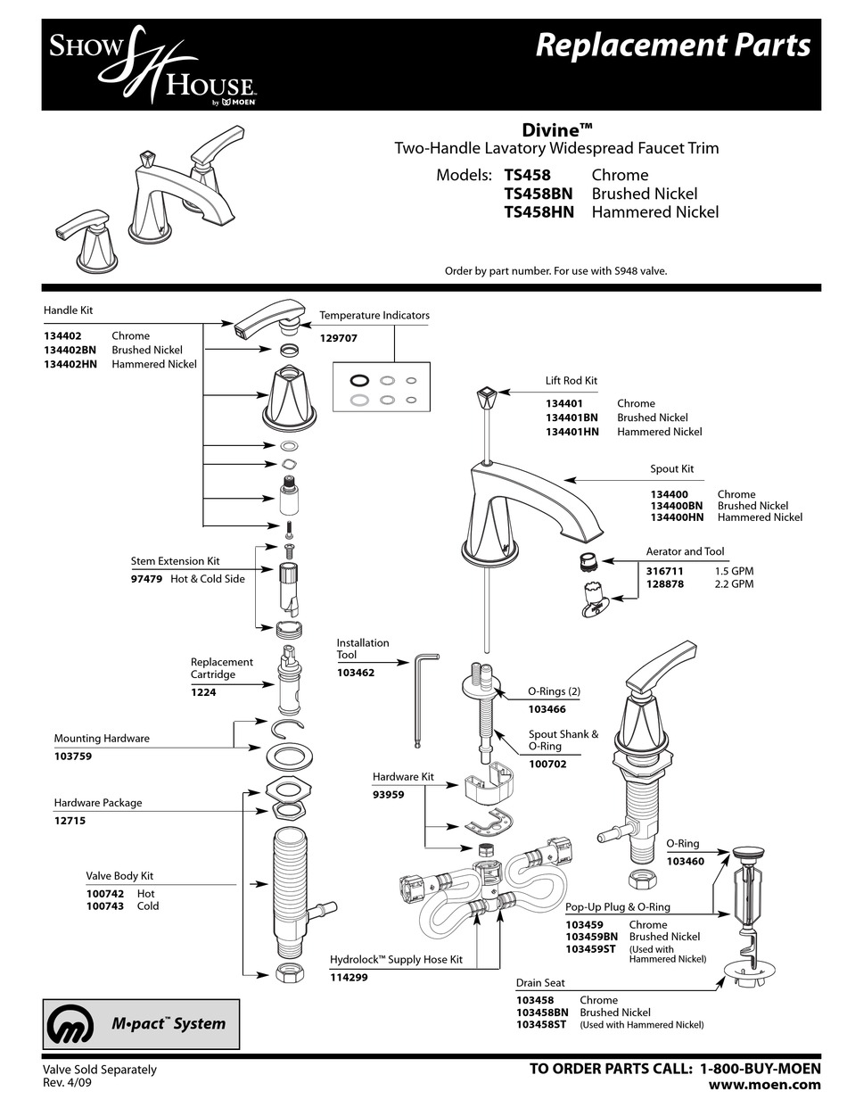 SHOWHOUSE DIVINE TS458 CHROME REPLACEMENT PARTS Pdf Download | ManualsLib