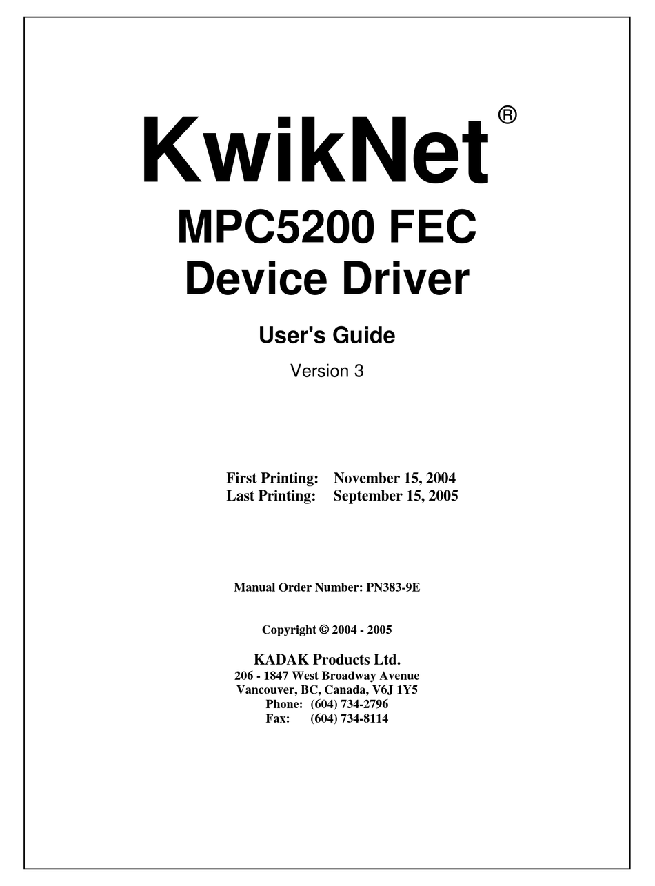 KADAK KWIKNET MPC5200 USER MANUAL Pdf Download | ManualsLib
