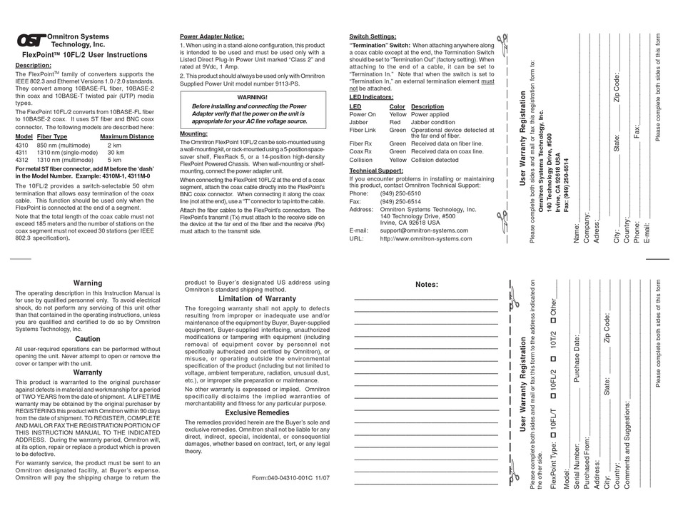 omnitron-systems-technology-flexpoint-10fl-2-user-instructions-pdf