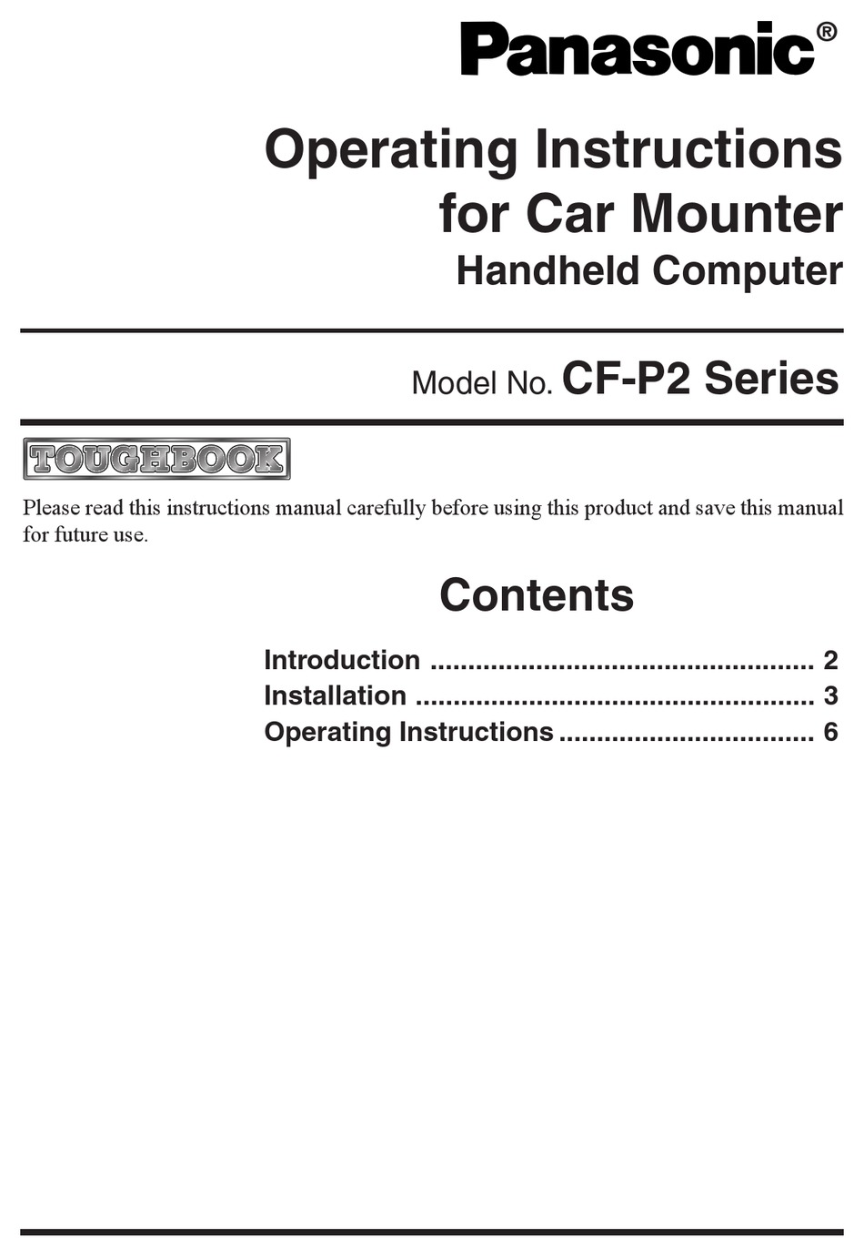 PANASONIC TOUGHBOOK CF-P2 SERIES OPERATING INSTRUCTIONS MANUAL Pdf ...