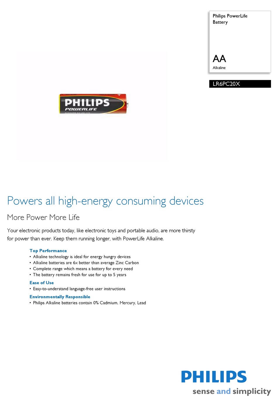 PHILIPS POWER LIFE LR6PC20X SPECIFICATIONS Pdf Download | ManualsLib