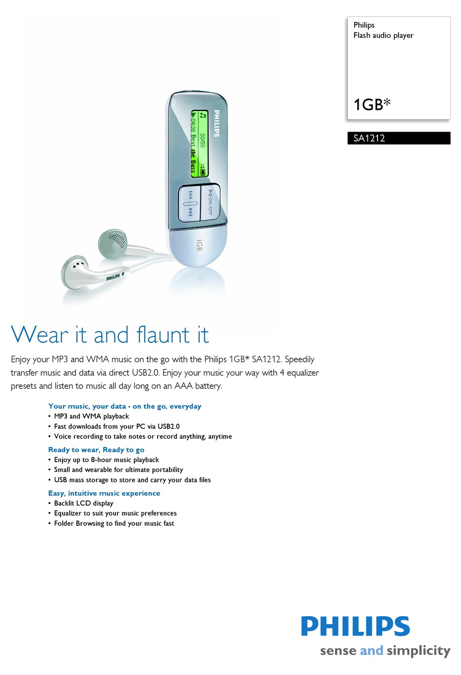 PHILIPS SA1212 SPECIFICATIONS Pdf Download | ManualsLib