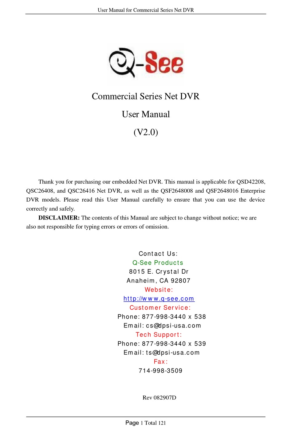 Q-SEE QSC26408 USER MANUAL Pdf Download | ManualsLib