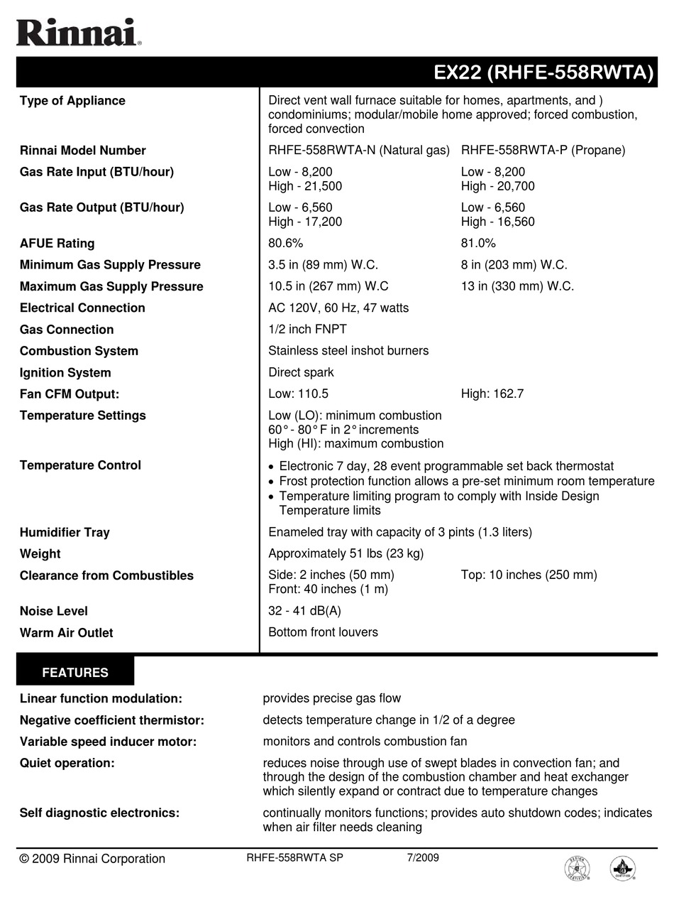RINNAI EX22 SPECIFICATIONS Pdf Download ManualsLib RINNAI EX22 SPECIFICATIONS Pdf Download ManualsLib