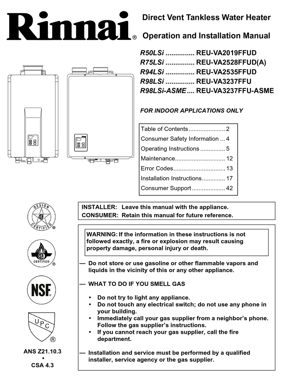 RINNAI REU VA3237FFU OPERATION AND INSTALLATION MANUAL Pdf Download 