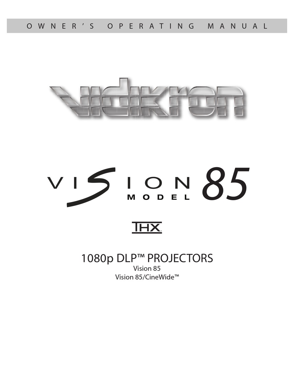 VIDIKRON VISION 85 OWNER'S OPERATING MANUAL Pdf Download | ManualsLib
