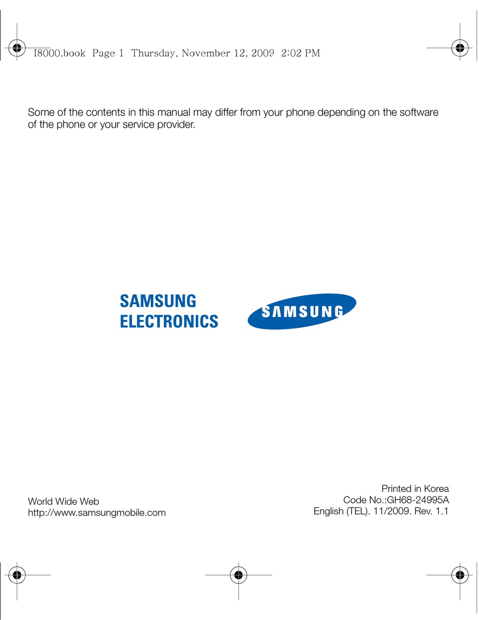 SAMSUNG GT-I8000T USER MANUAL Pdf Download | ManualsLib