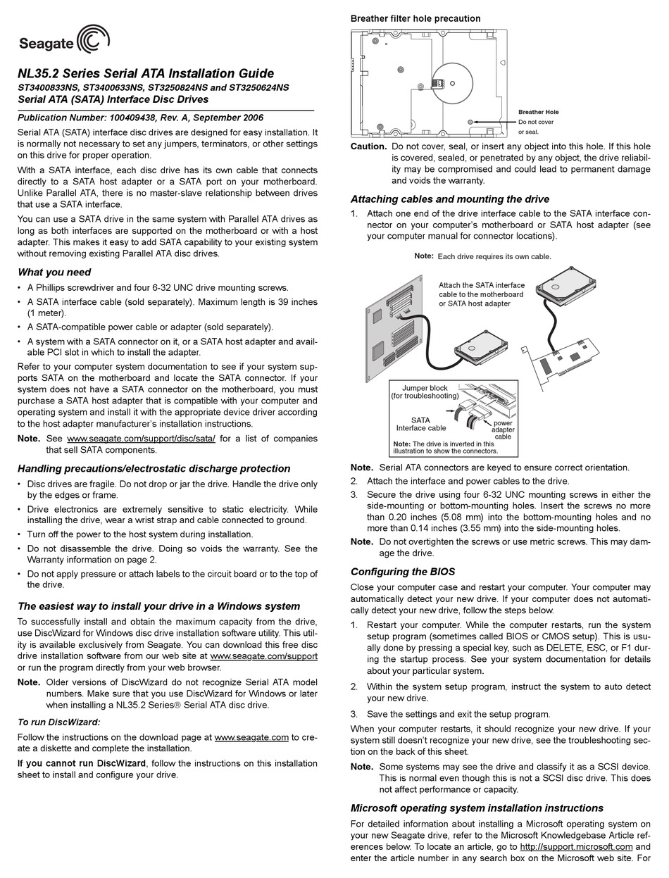 SEAGATE NL35.2 INSTALLATION MANUAL Pdf Download | ManualsLib