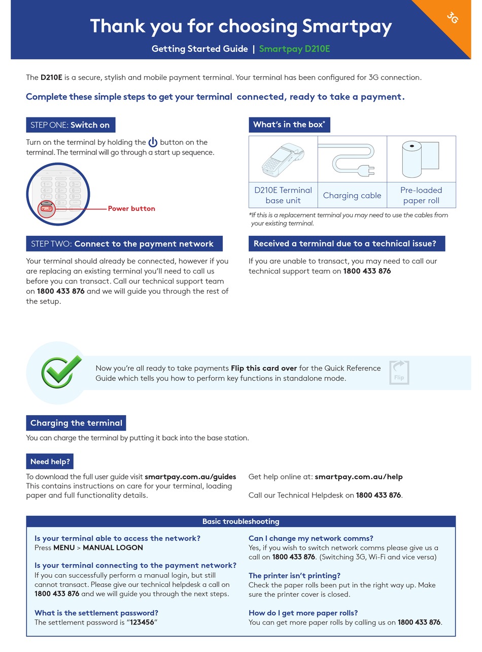 SMARTPAY D210E GETTING STARTED MANUAL Pdf Download | ManualsLib