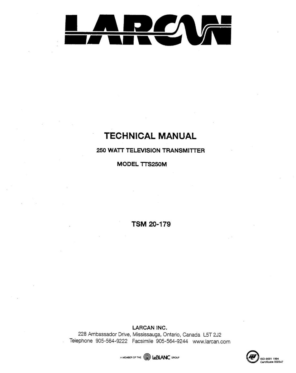 LARCAN TTS250M TECHNICAL MANUAL Pdf Download | ManualsLib