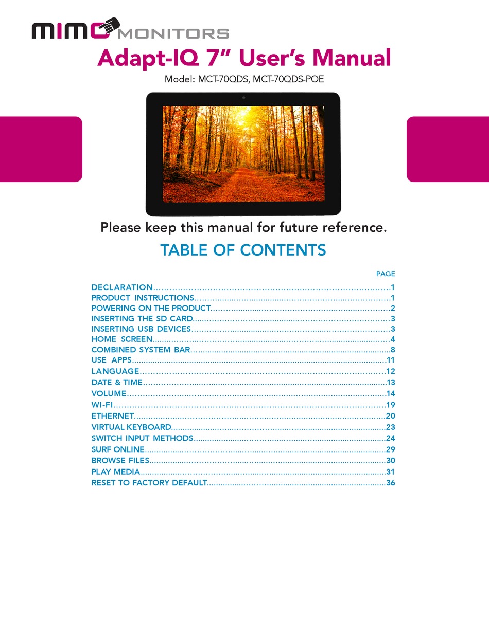 MIMO MONITORS ADAPT-IQ 7” MCT-70QDS USER MANUAL Pdf Download | ManualsLib