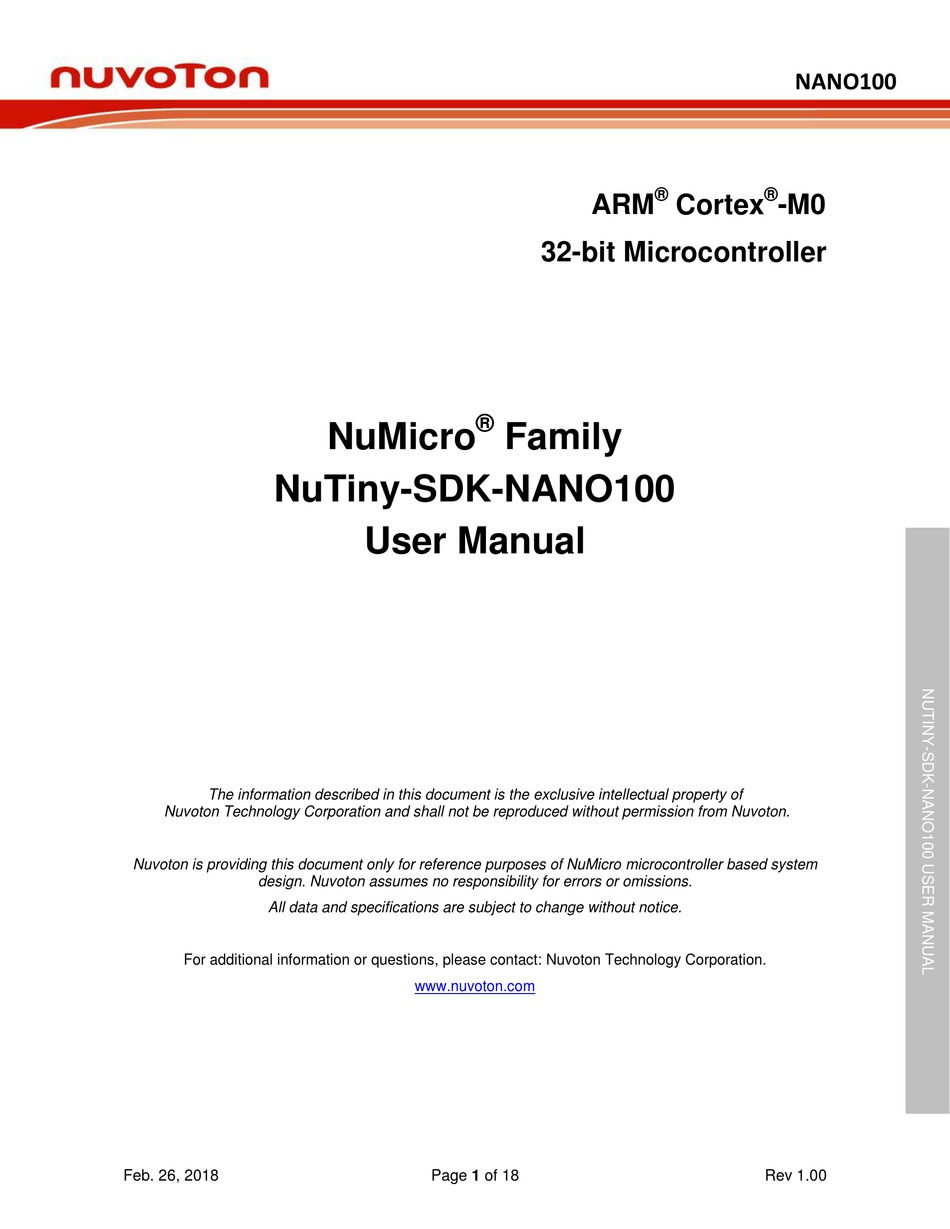 NUVOTON NUMICRO NUTINY-SDK-NANO100 USER MANUAL Pdf Download | ManualsLib