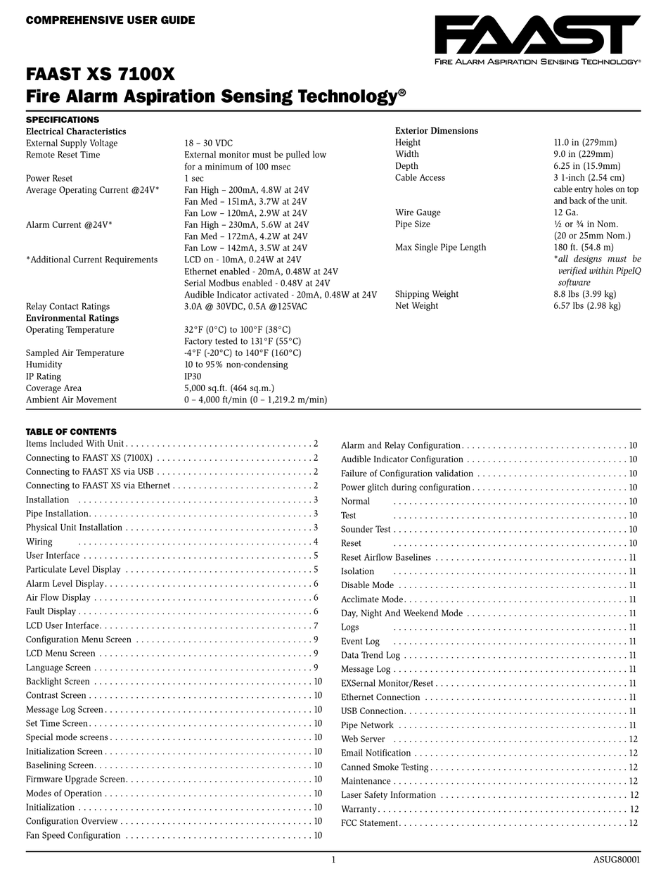 FAAST XS 7100X COMPREHENSIVE USER'S MANUAL Pdf Download | ManualsLib