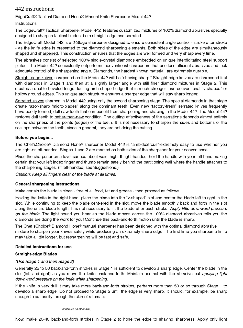 CHEF'S CHOICE 442 INSTRUCTIONS FOR USE Pdf Download | ManualsLib