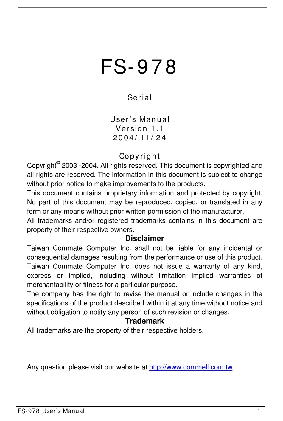 COMMELL FS-978 USER MANUAL Pdf Download | ManualsLib