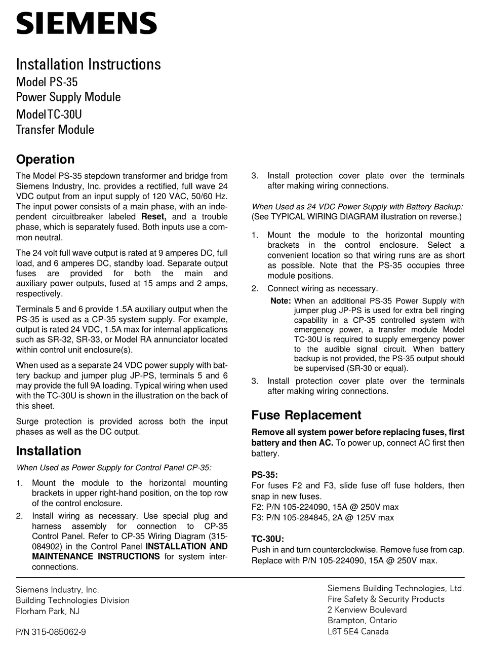 SIEMENS PS 35 INSTALLATION INSTRUCTIONS Pdf Download ManualsLib