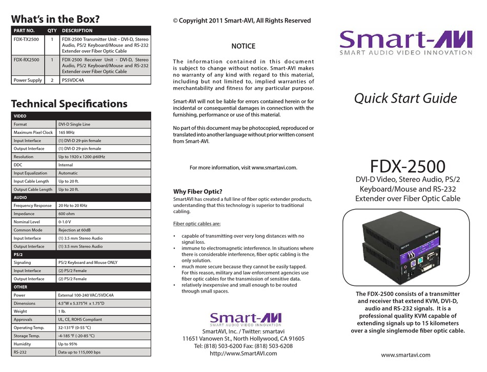 SMART-AVI FDX-2500 QUICK START MANUAL Pdf Download | ManualsLib