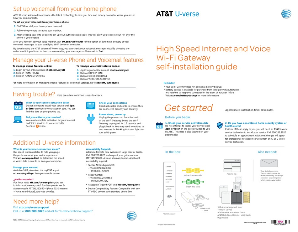 AT&T 5031 GATEWAY SELF-INSTALLATION MANUAL | ManualsLib