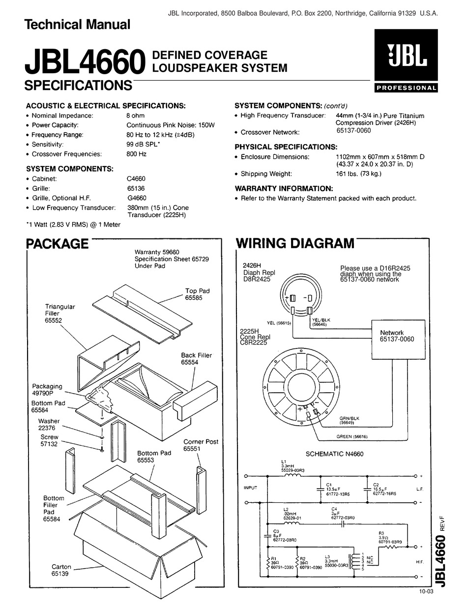 JBL JBL4660 SPEAKER SYSTEM TECHNICAL MANUAL | ManualsLib