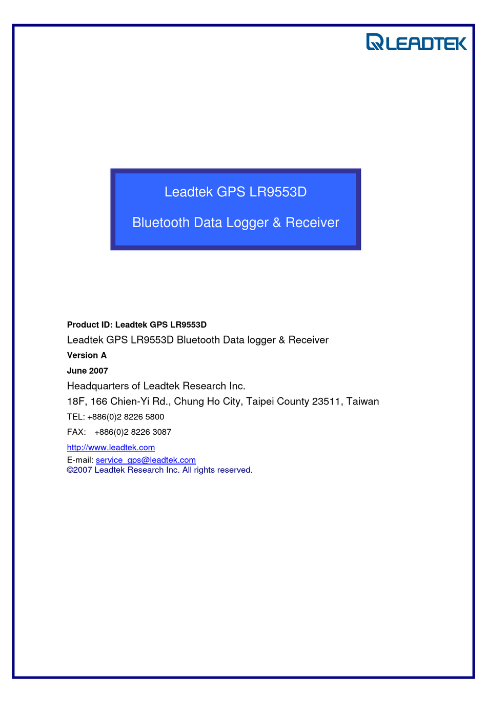 LEADTEK LR9553D DATA LOGGER INSTRUCTION MANUAL | ManualsLib