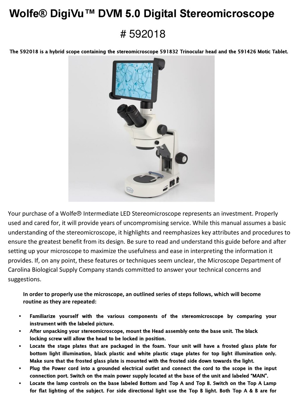 WOLFE DIGIVU DVM 5.0 MICROSCOPE MANUAL | ManualsLib