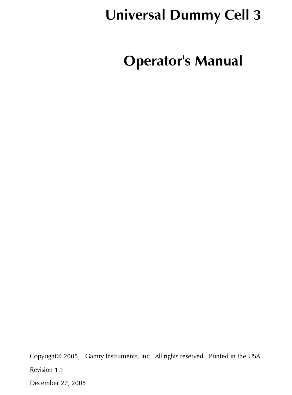 GAMRY INSTRUMENTS UNIVERSAL DUMMY CELL 3 OPERATOR'S MANUAL Pdf Download ...