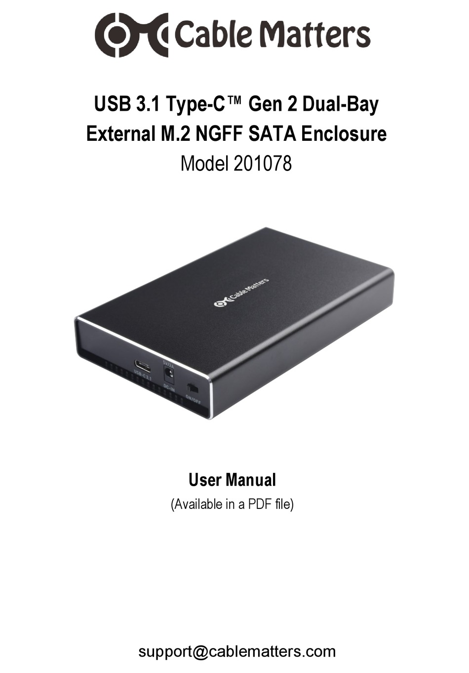 CABLE MATTERS 201078 ENCLOSURE USER MANUAL | ManualsLib