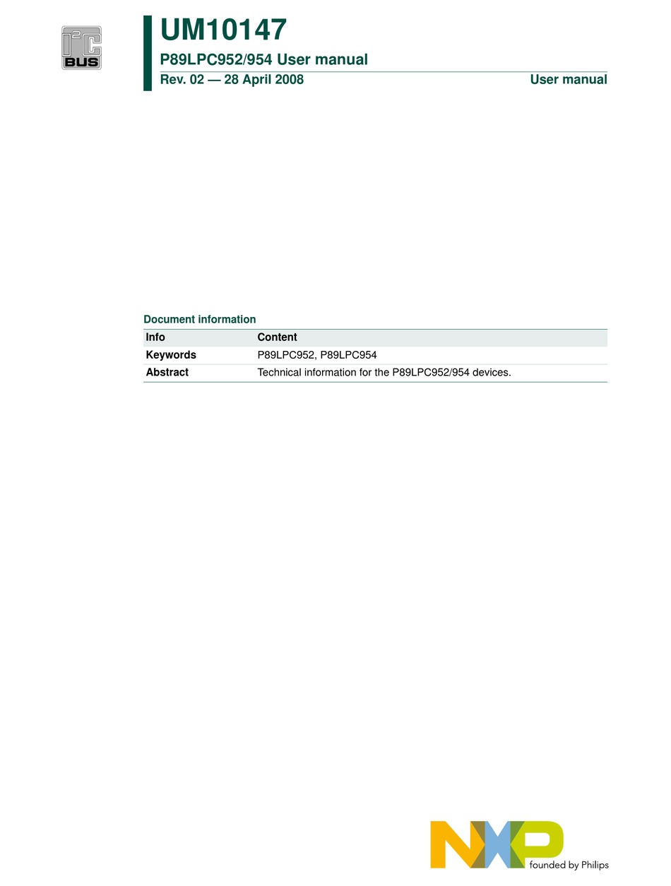 NXP SEMICONDUCTORS P89LPC952 USER MANUAL Pdf Download | ManualsLib