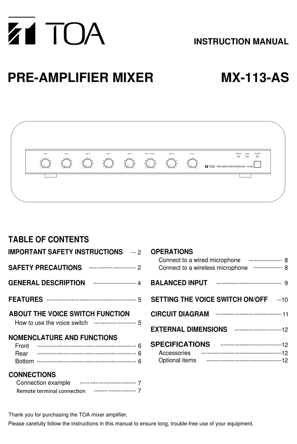 TOA MX 113 AS MIXER INSTRUCTION MANUAL ManualsLib toa-mx-113-as-mixer-instruction-manual-manualslib
