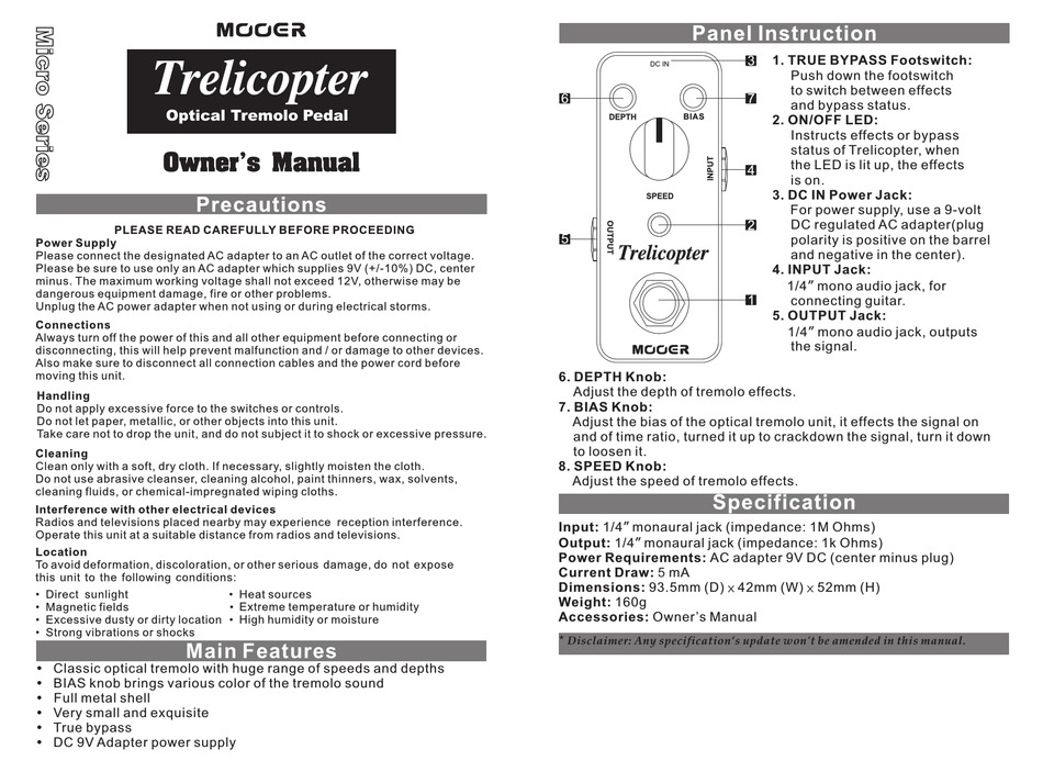 MOOER MICRO SERIES MUSIC PEDAL OWNER'S MANUAL | ManualsLib