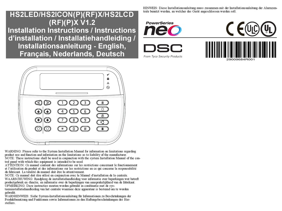 DSC HS2LED KEYPAD INSTALLATION INSTRUCTIONS MANUAL | ManualsLib