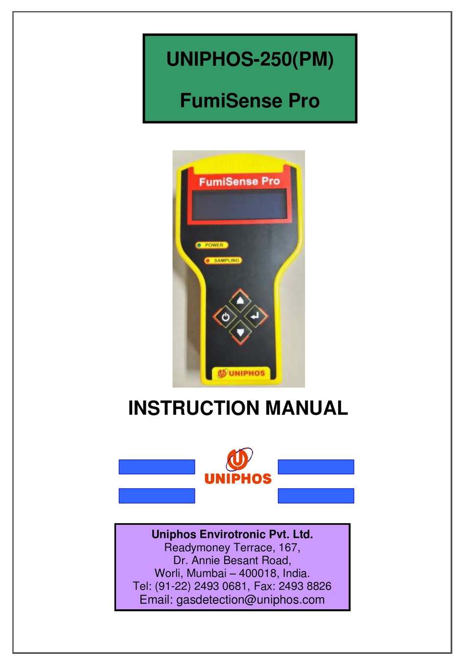 UNIPHOS FUMISENSE PRO -250 GAS DETECTOR INSTRUCTION MANUAL | ManualsLib
