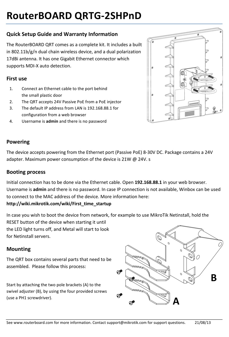 Mikrotik Routerboard Qrtg 2shpnd Antenna Quick Setup Manual And