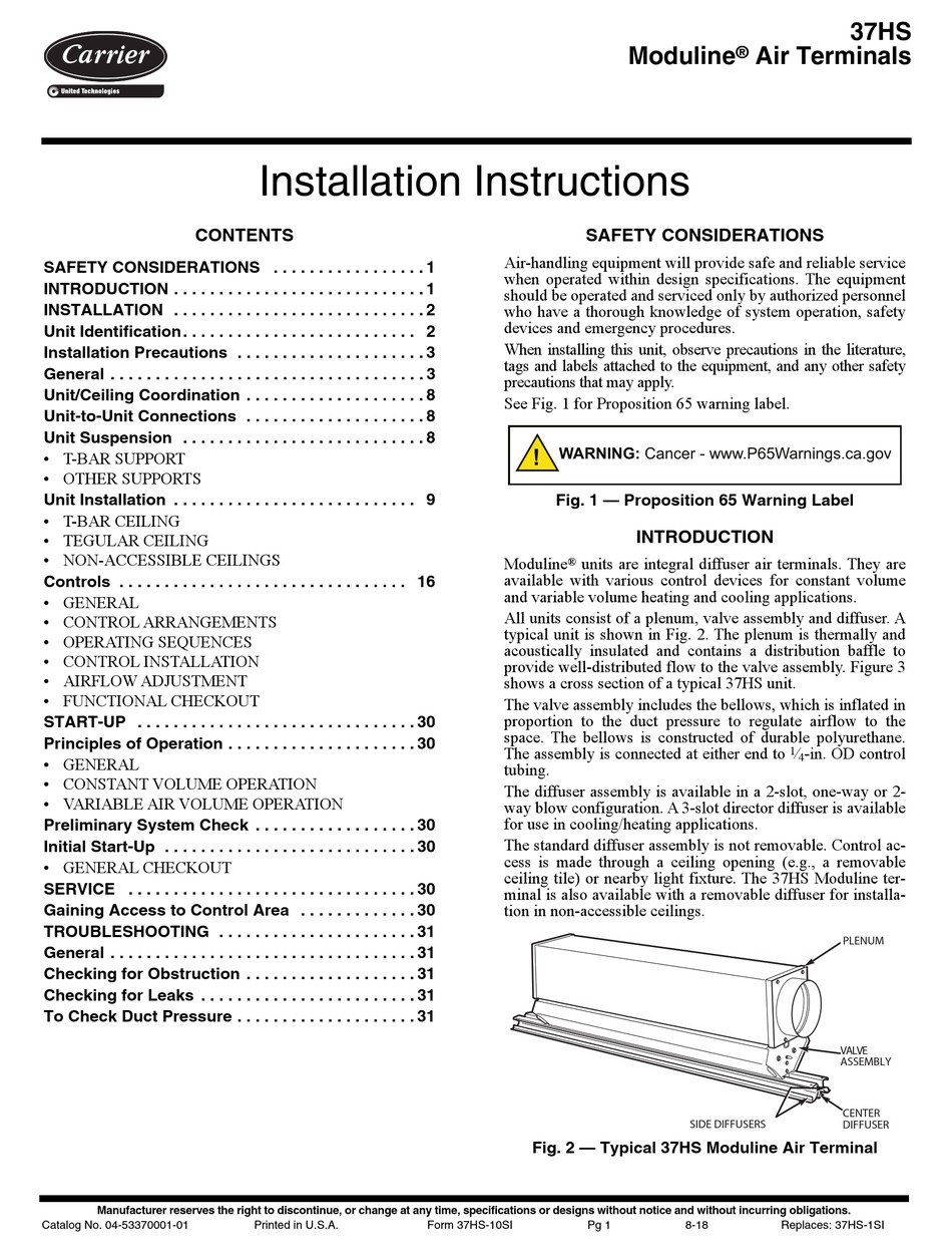 CARRIER 37HS MODULINE AIR CONDITIONER INSTALLATION INSTRUCTIONS MANUAL ...