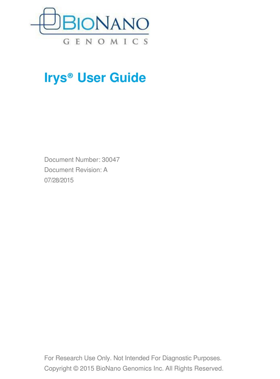 BIONANO GENOMICS IRYS USER MANUAL Pdf Download | ManualsLib