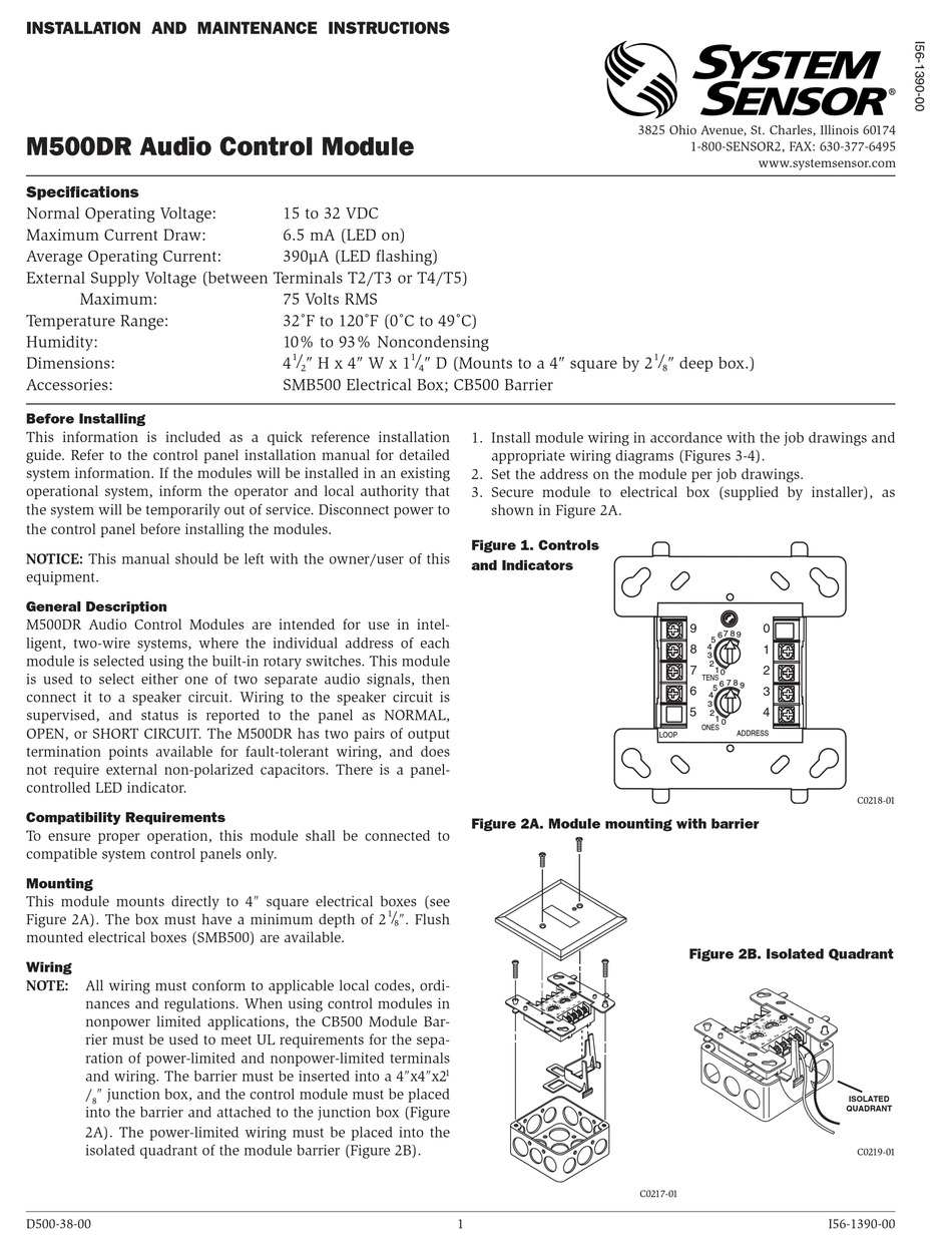 SYSTEM SENSOR M500DR CONTROLLER INSTALLATION AND MAINTENANCE ...
