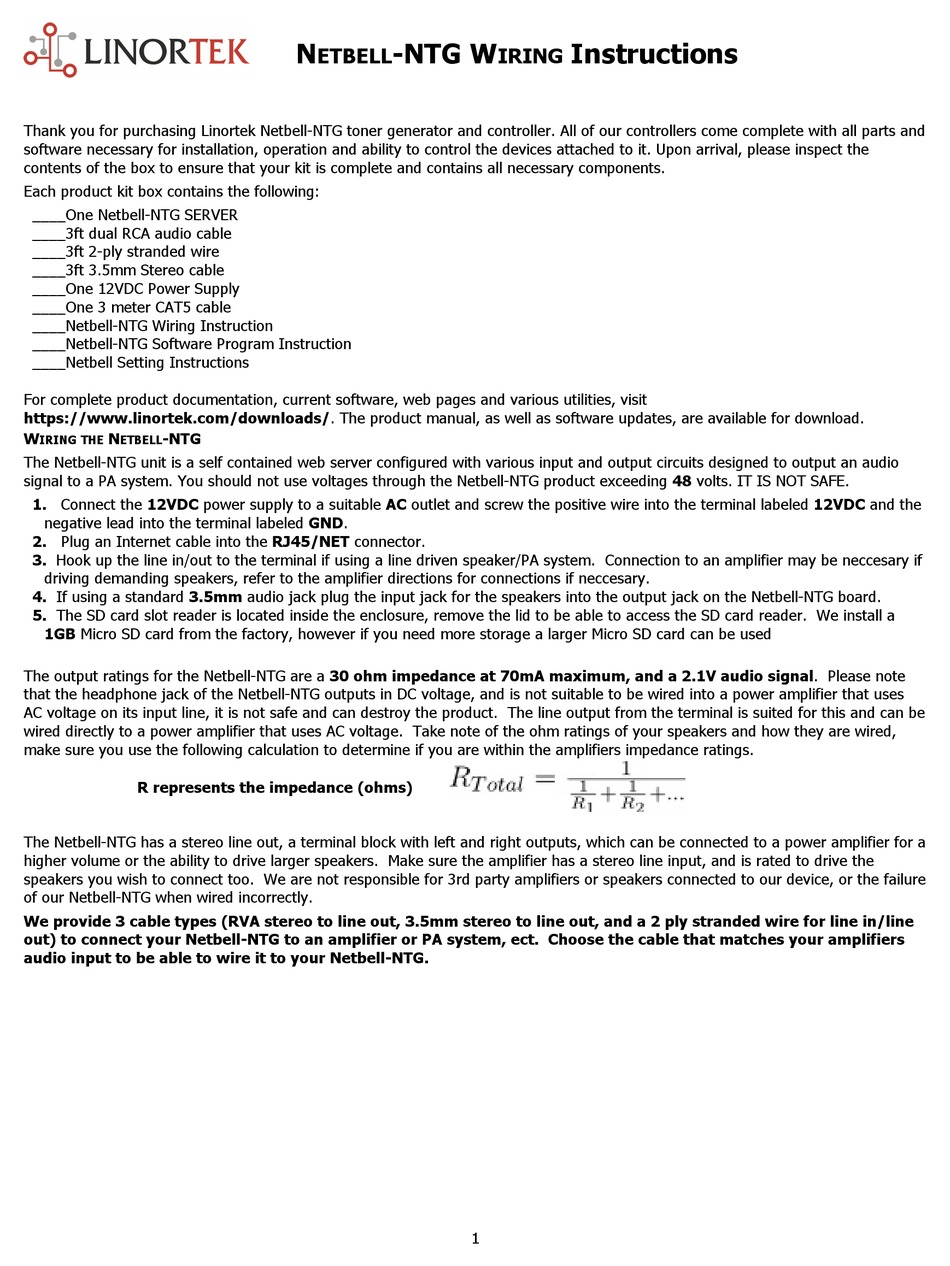 LINORTEK NETBELL-NTG SERVER WIRING INSTRUCTIONS | ManualsLib