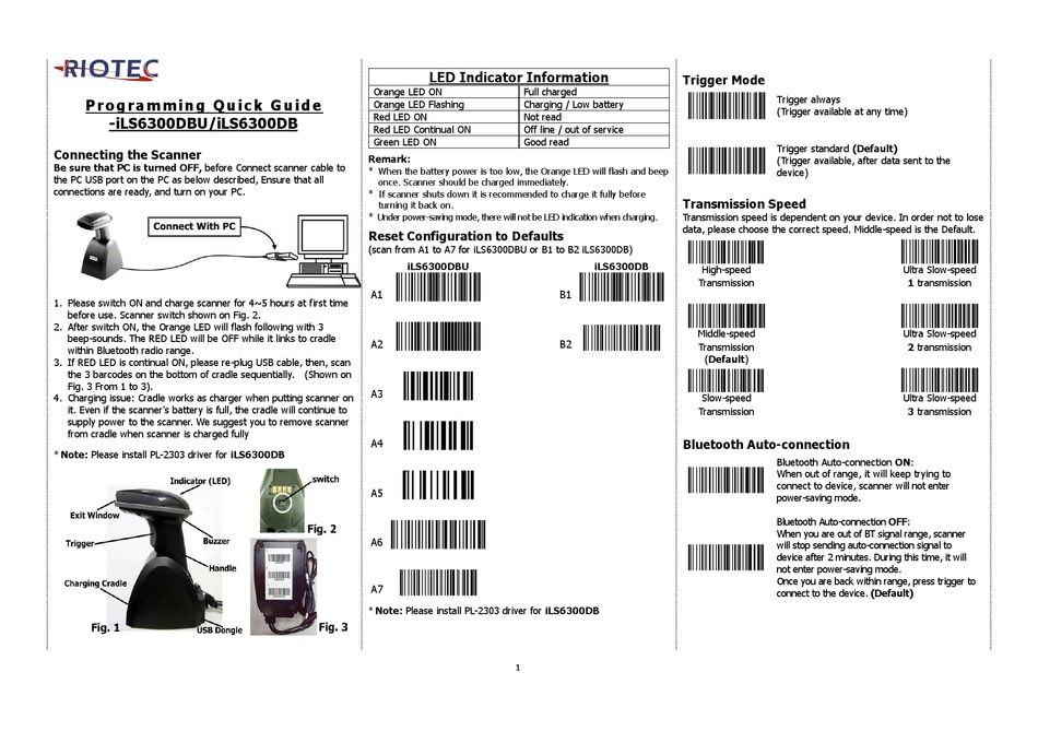 RIOTEC ILS6300DBU BARCODE READER PROGRAMMING QUICK MANUAL | ManualsLib