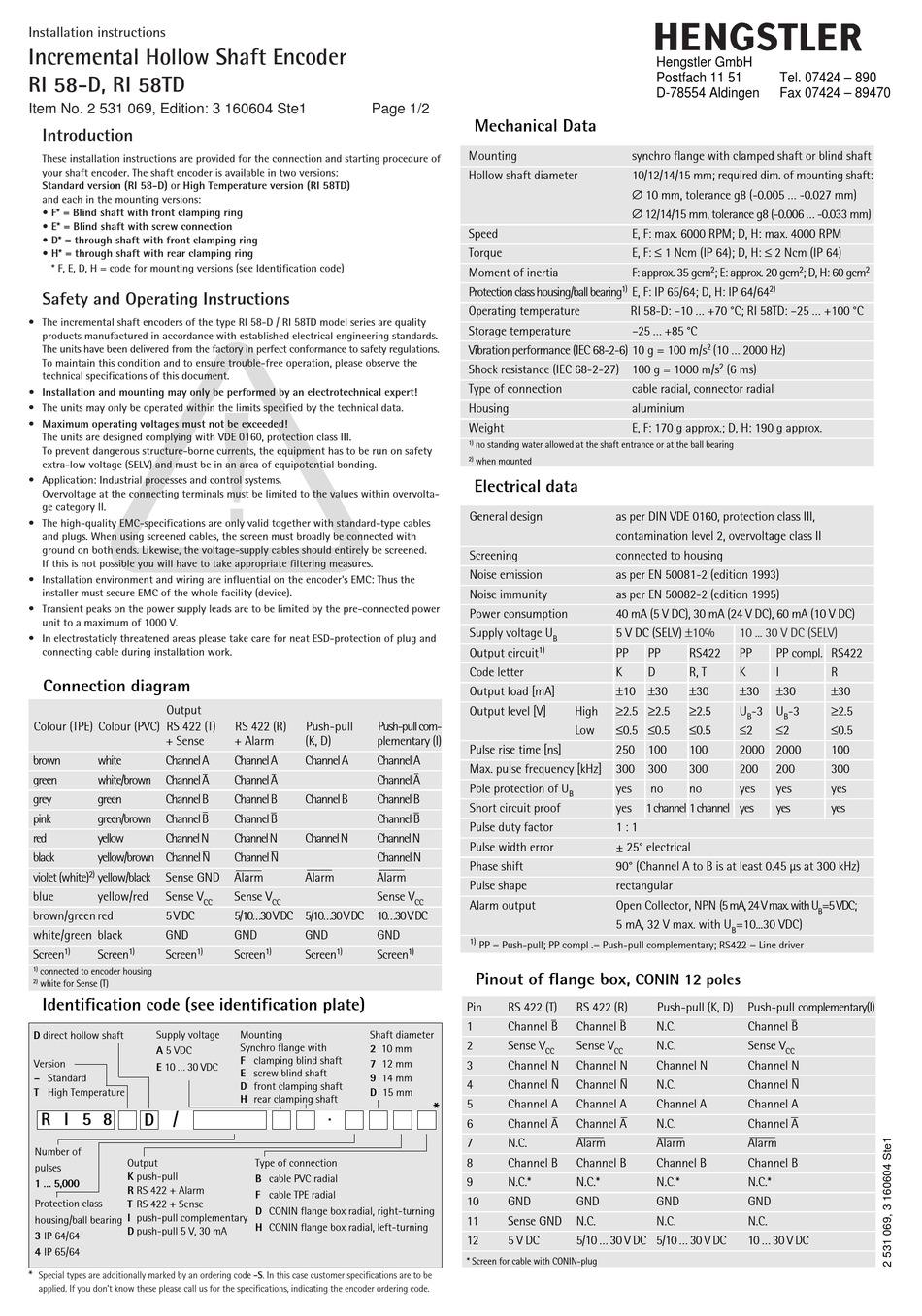 HENGSTLER RI 58-D MEDIA CONVERTER INSTALLATION INSTRUCTIONS | ManualsLib