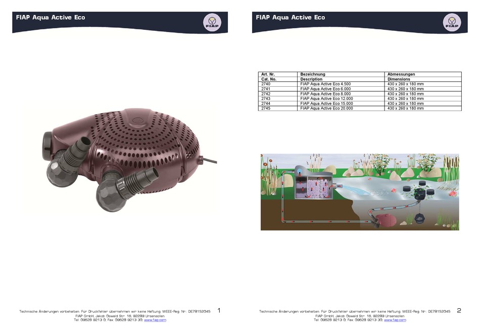 FIAP AQUA ACTIVE ECO MANUAL Pdf Download | ManualsLib