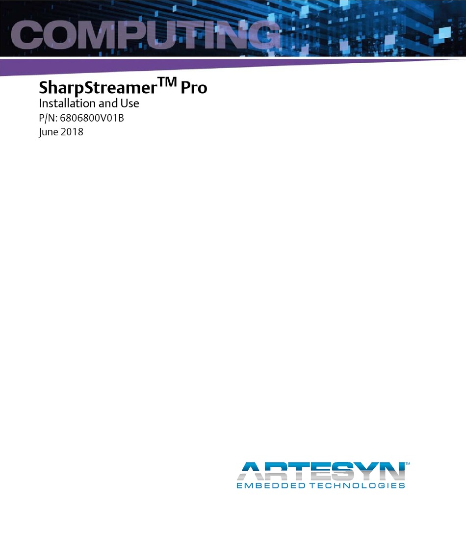 ARTESYN SHARPSTREAMER PRO VIDEO CARD INSTALLATION AND USE MANUAL ...