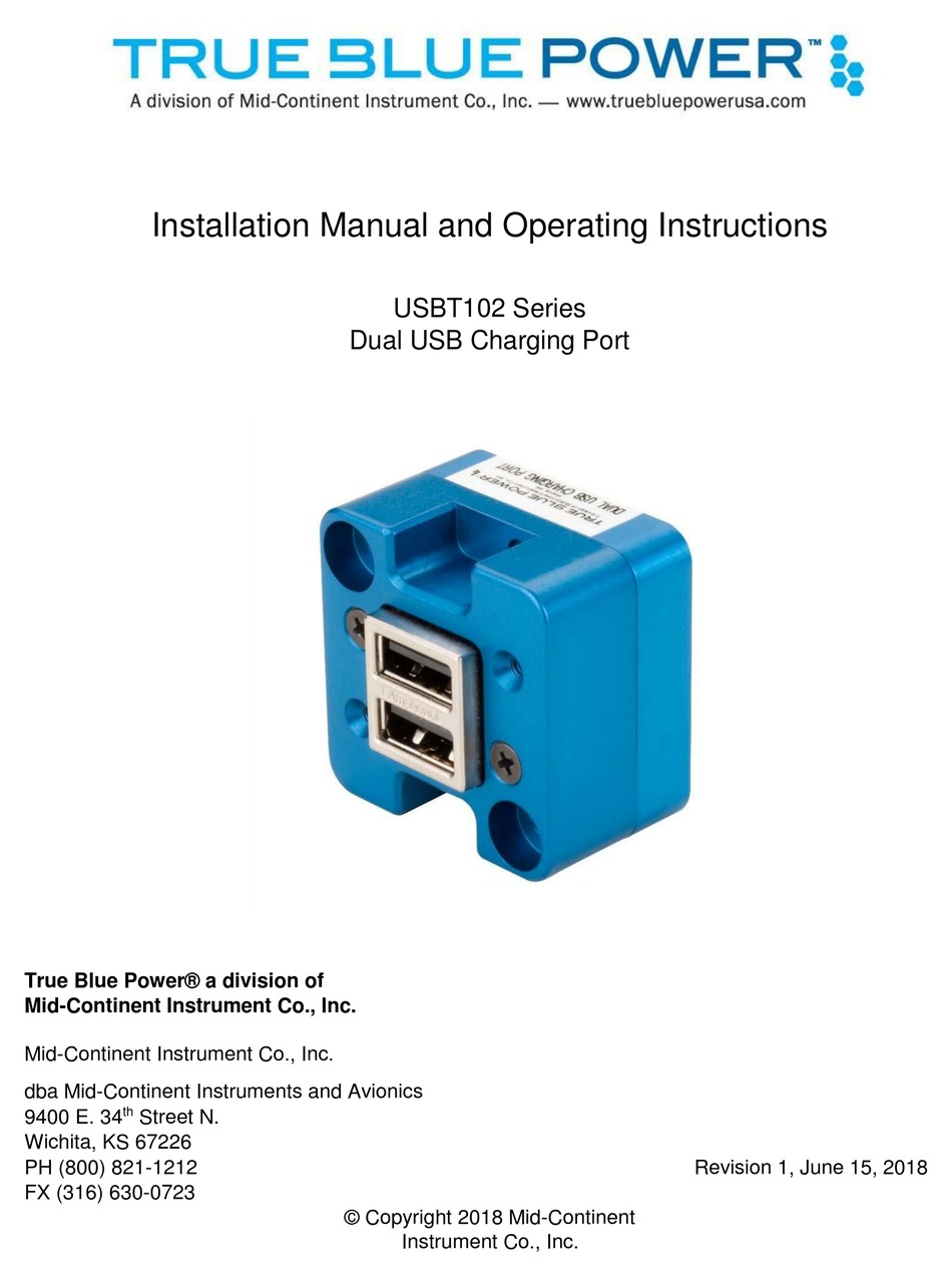 TRUE BLUE POWER USBT102 SERIES INSTALLATION MANUAL AND OPERATING ...