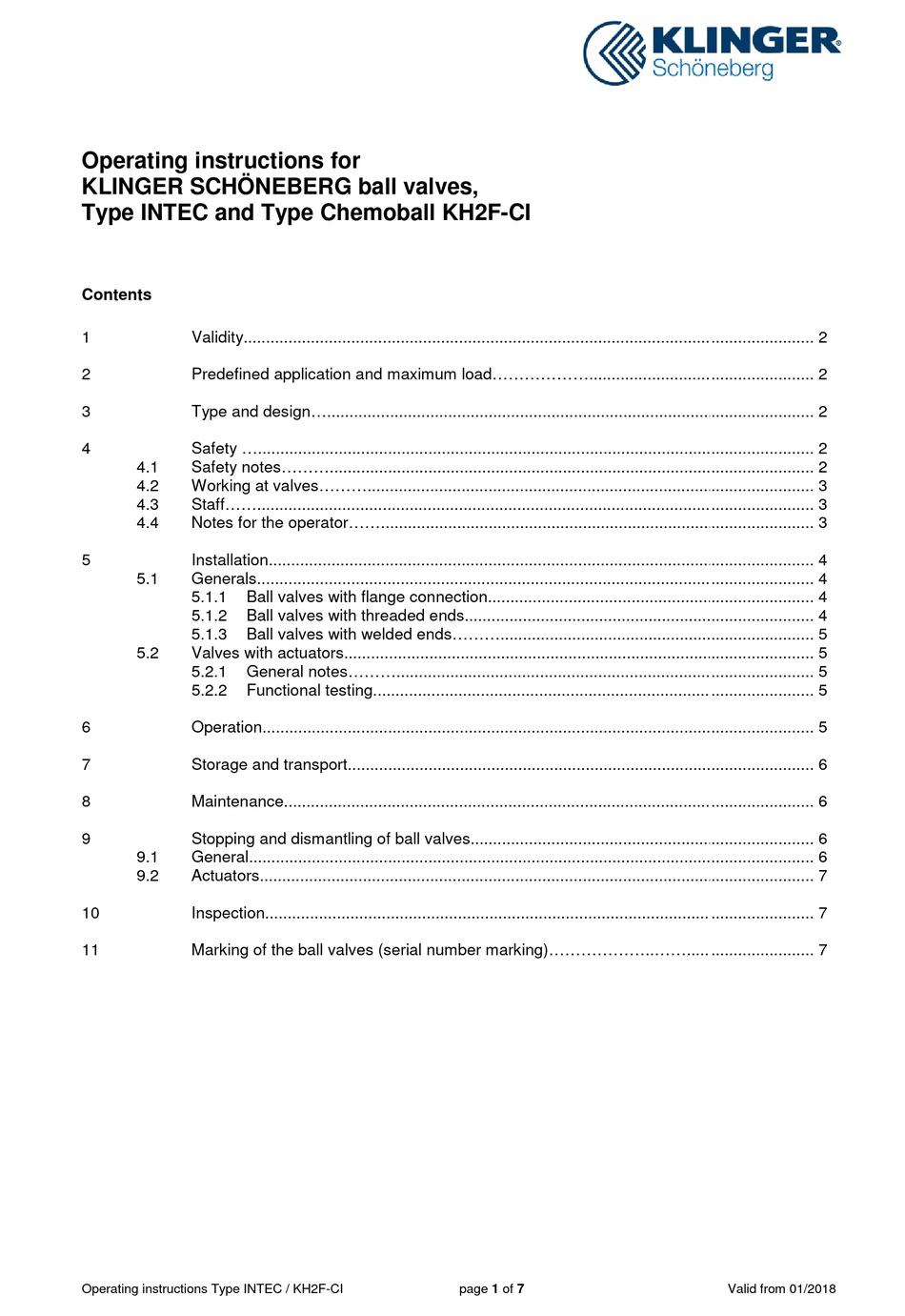 KLINGER SCHÖNEBERG INTEC SERIES OPERATING INSTRUCTIONS MANUAL Pdf ...