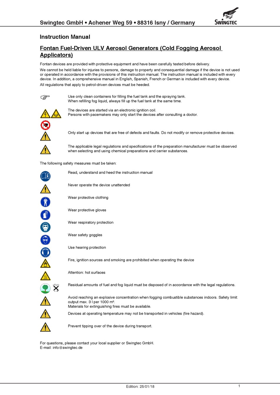 SWINGTEC FONTAN SERIES PORTABLE GENERATOR INSTRUCTION MANUAL | ManualsLib