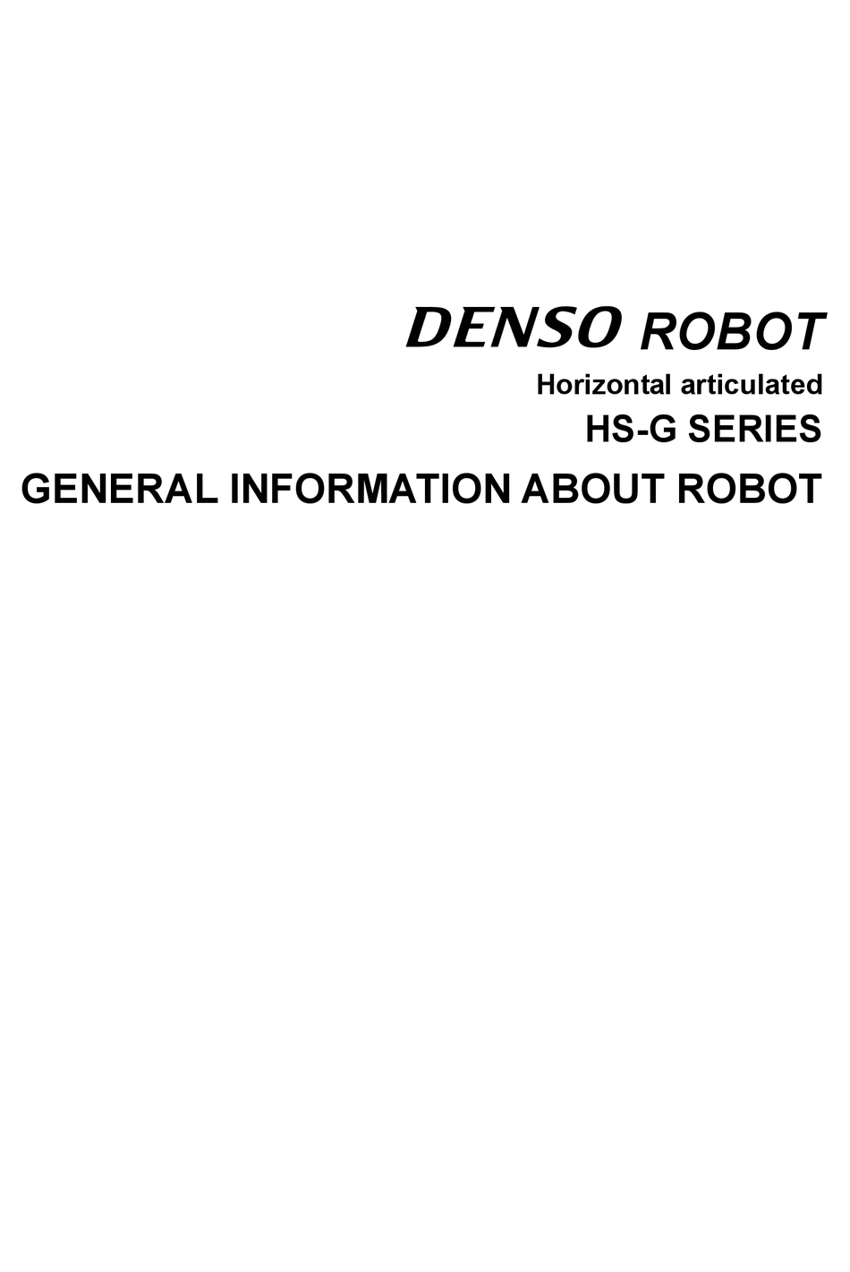 DENSO HS-G SERIES ROBOTICS GENERAL INFORMATION MANUAL | ManualsLib