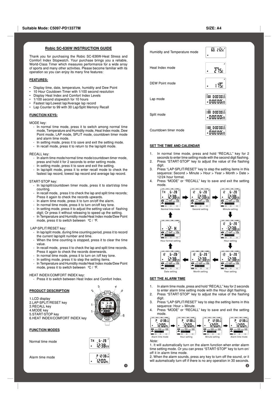 ROBIC SC 636W HEAT STRESS AND COMFORT INDEX INSTRUCTION MANUAL Pdf