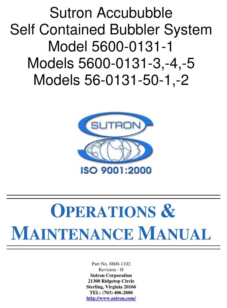 SUTRON ACCUBUBBLE 5600-0131-1 OPERATION & MAINTENANCE MANUAL Pdf ...