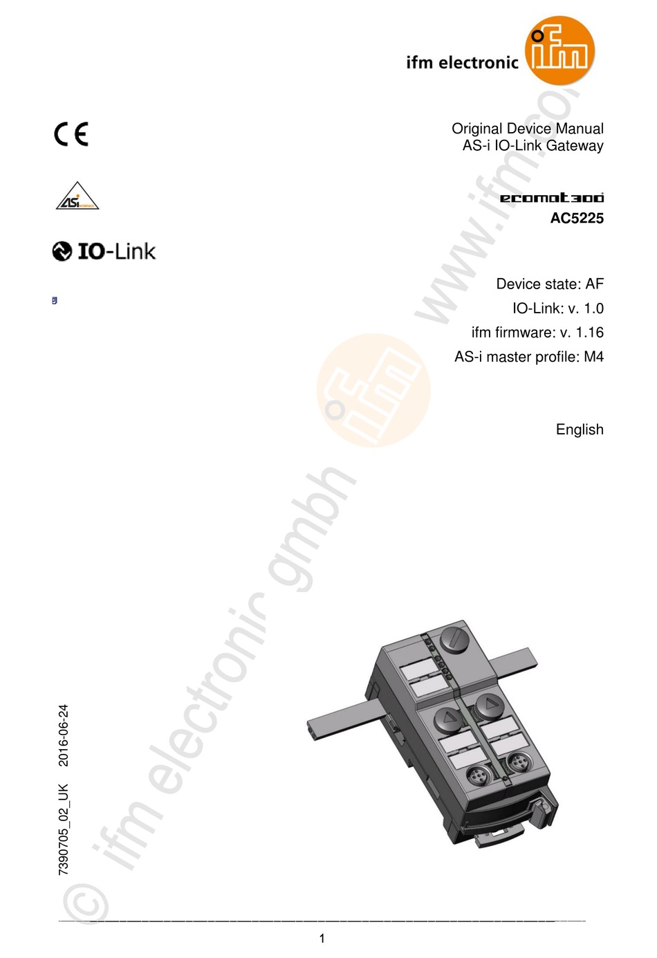 IFM ELECTRONIC AC5225 ORIGINAL DEVICE MANUAL Pdf Download | ManualsLib