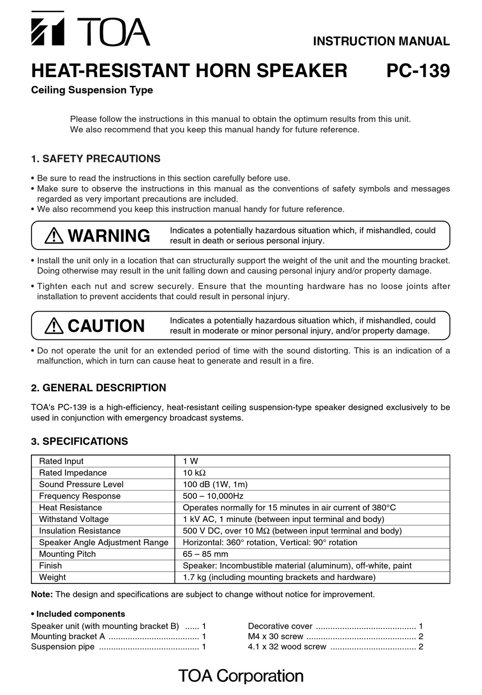 TOA PC-139 INSTRUCTION MANUAL Pdf Download | ManualsLib