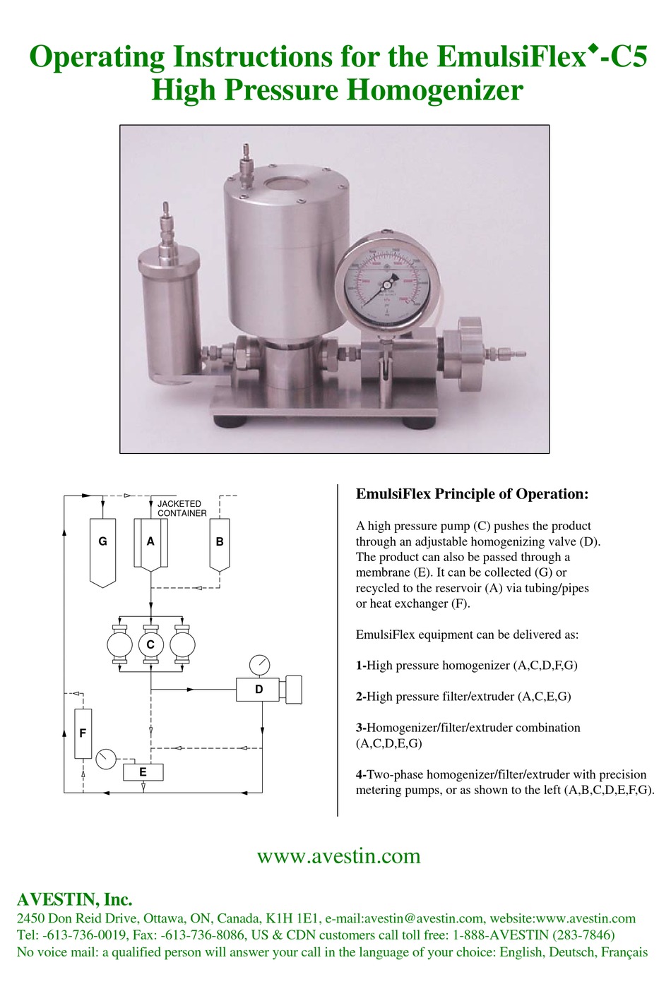 AVESTIN EMULSIFLEX-C5 OPERATING INSTRUCTIONS MANUAL Pdf Download ...